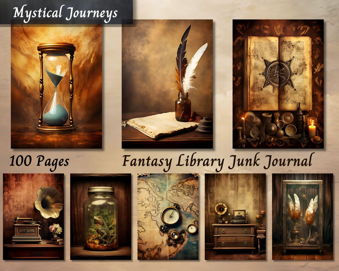Fantasy Library Junk Journal Paper, Vintage Book Printable Ephemera ...