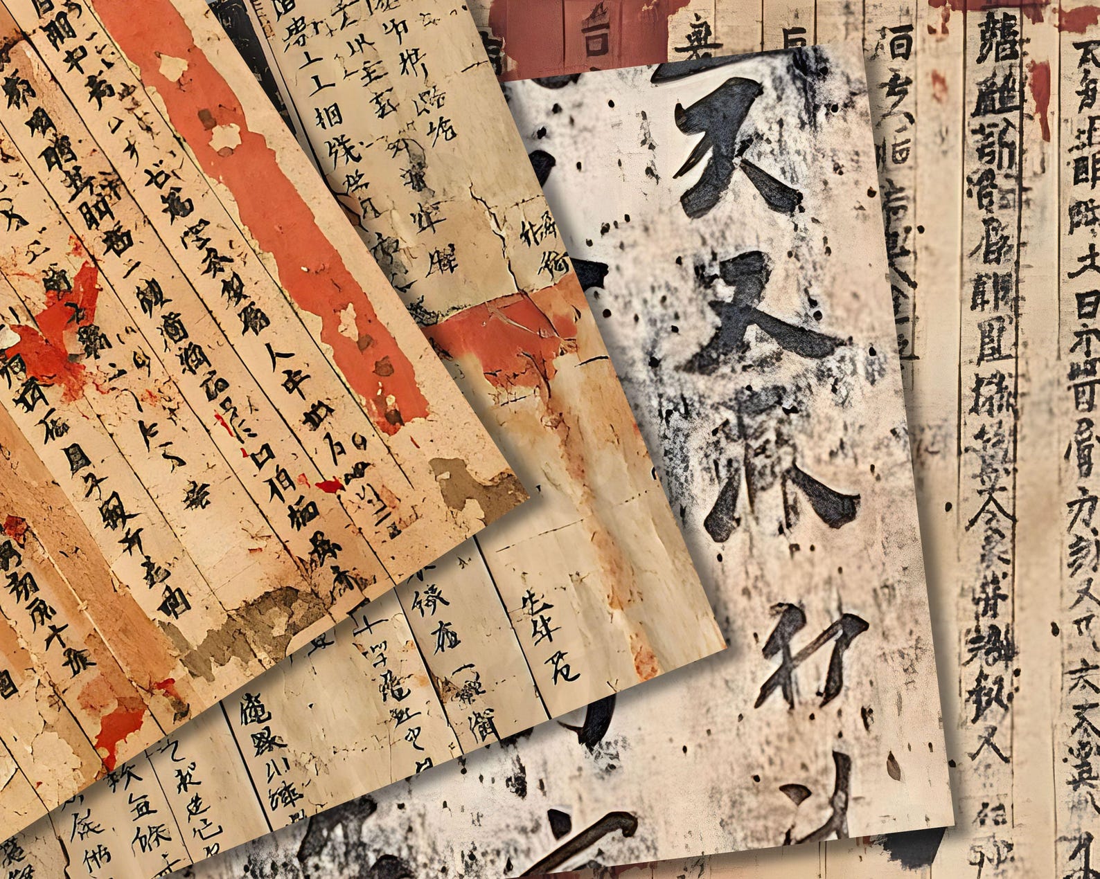 Japan Calligraphy Digital Paper, Chinese Letters Printable Ephemera ...