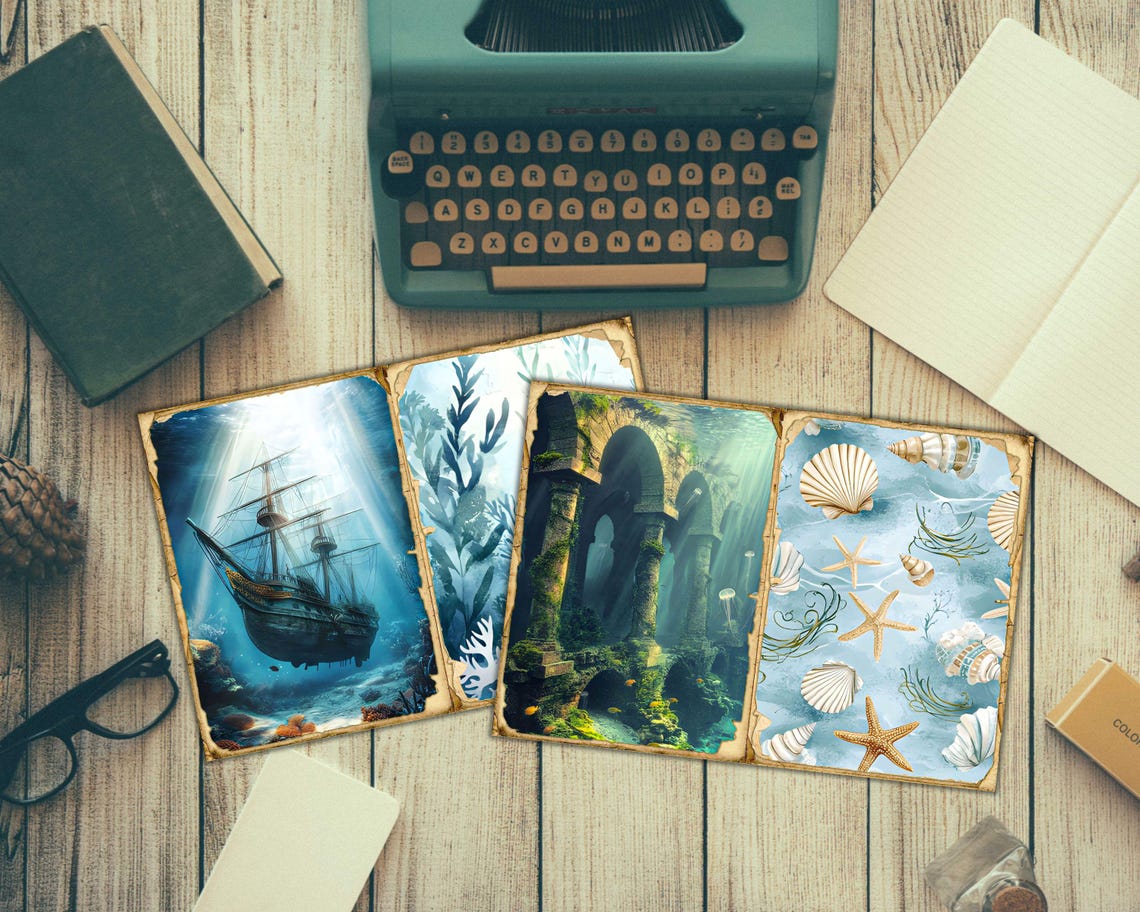 Lost Atlantis Junk Journal Paper, Underwater Printable Ephemera, Ocean ...