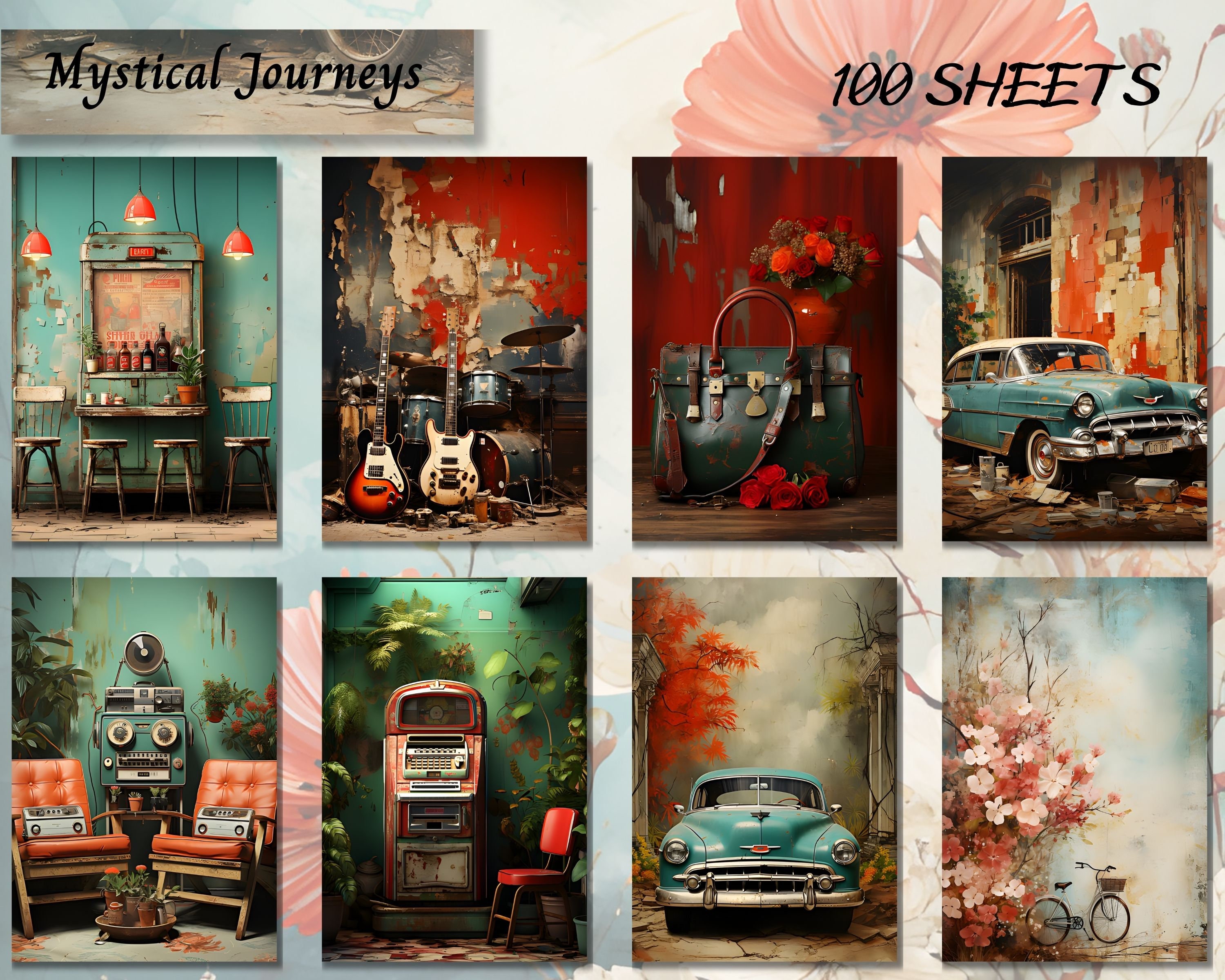 Retro Vibes Junk Journal Kit Paper, Shabby Chic Digital Vintage ...