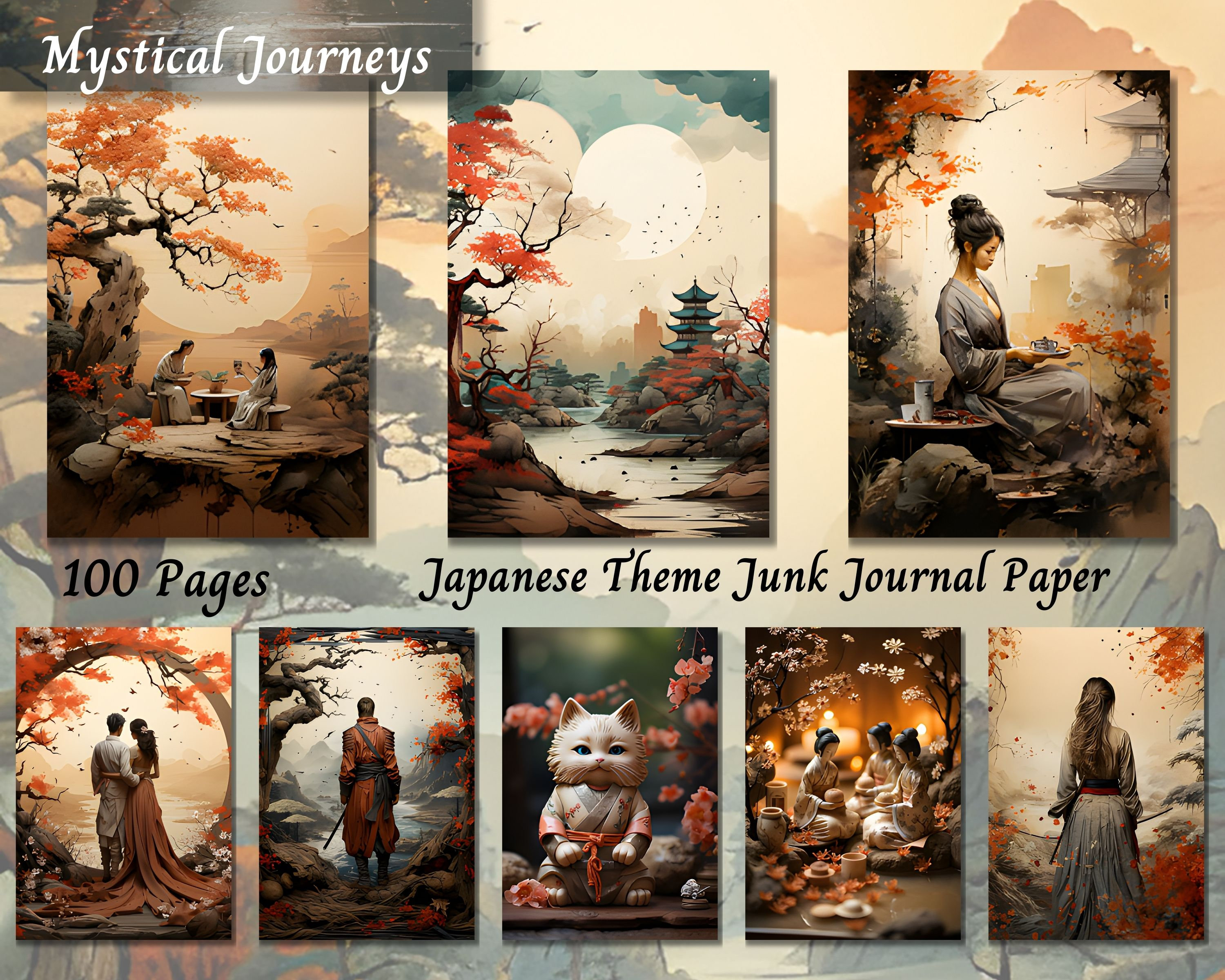 Japanese Theme Junk Journal Paper Kit, Printable Ephemera, Vintage ...