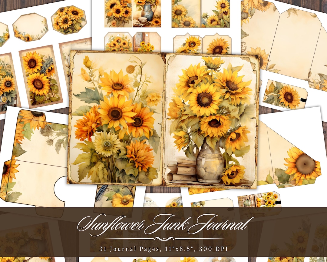 Sunflowers Watercolor Junk Journal, Floral Printable Ephemera Page ...