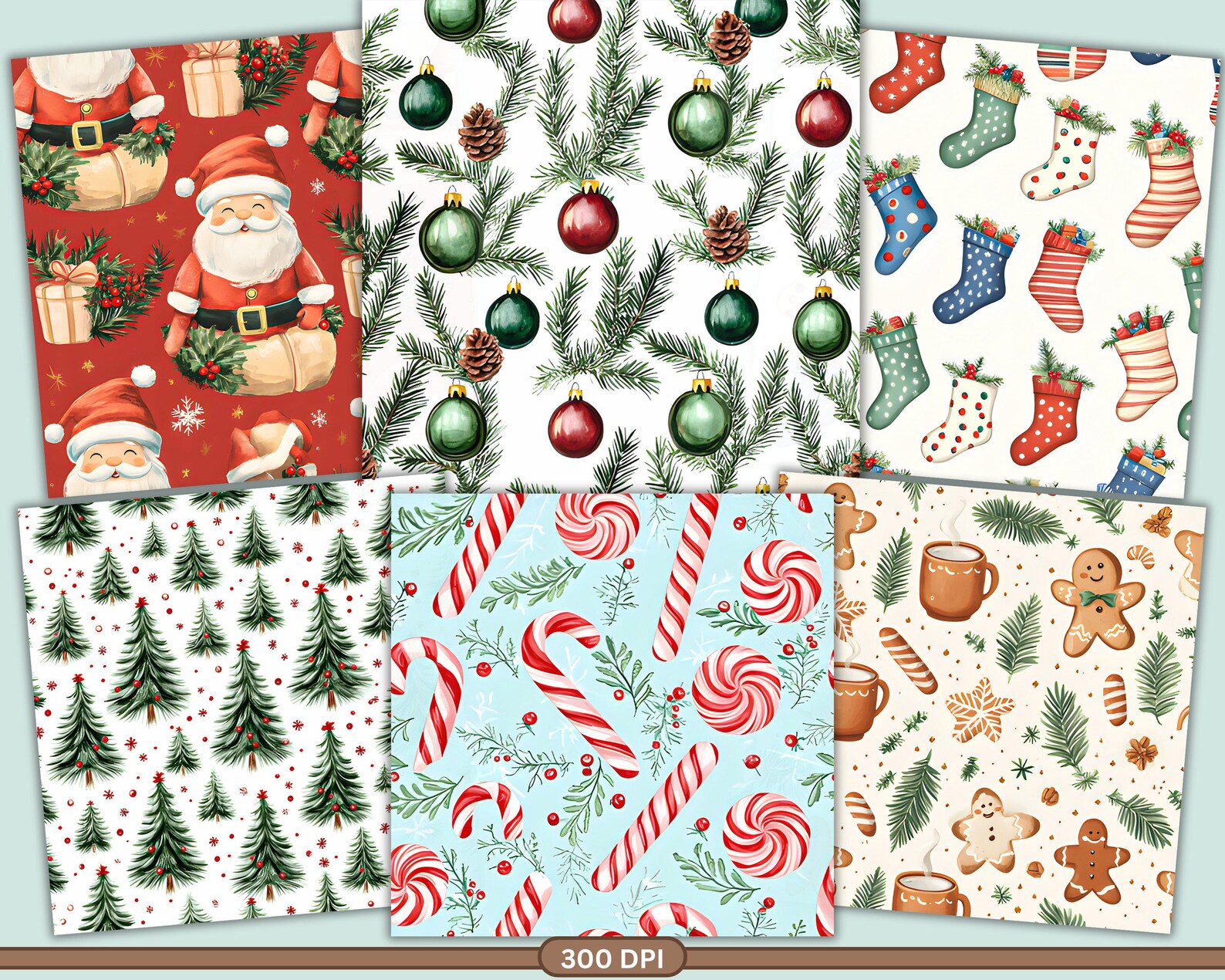 Christmas Digital Paper, Winter Xmas Printable Ephemera, Vintage Santa ...