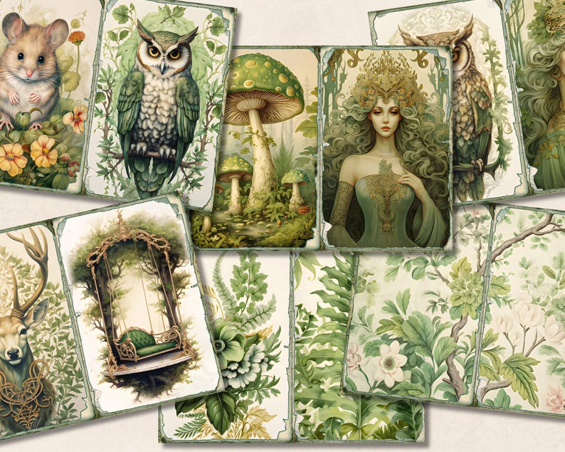 Green Forest Junk Journal Pages, Botanical Nature Printable Ephemera ...
