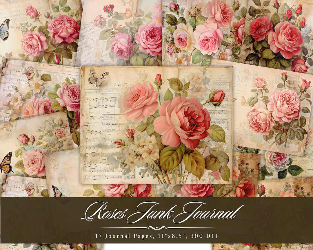 Roses Junk Journal Paper Kit, Vintage Floral Printable Ephemera, Old ...