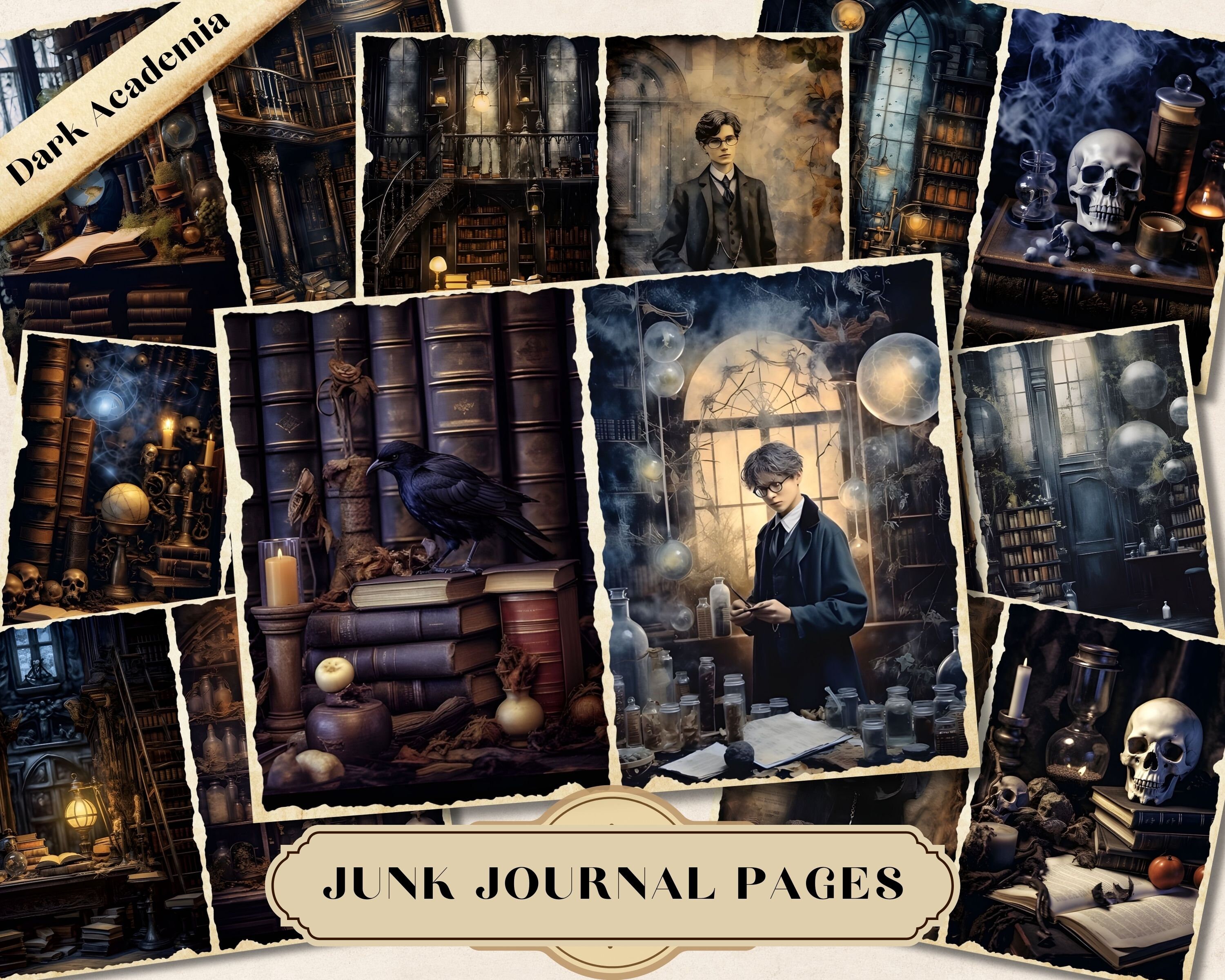 Dark Academia Junk Journal Kit, Printable Ephemera Pages, Vintage Mixed ...
