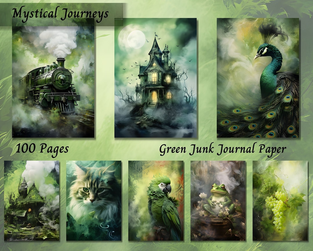 Green Junk Journal Paper, Printable Junk Journal Pages,watercolor Big ...