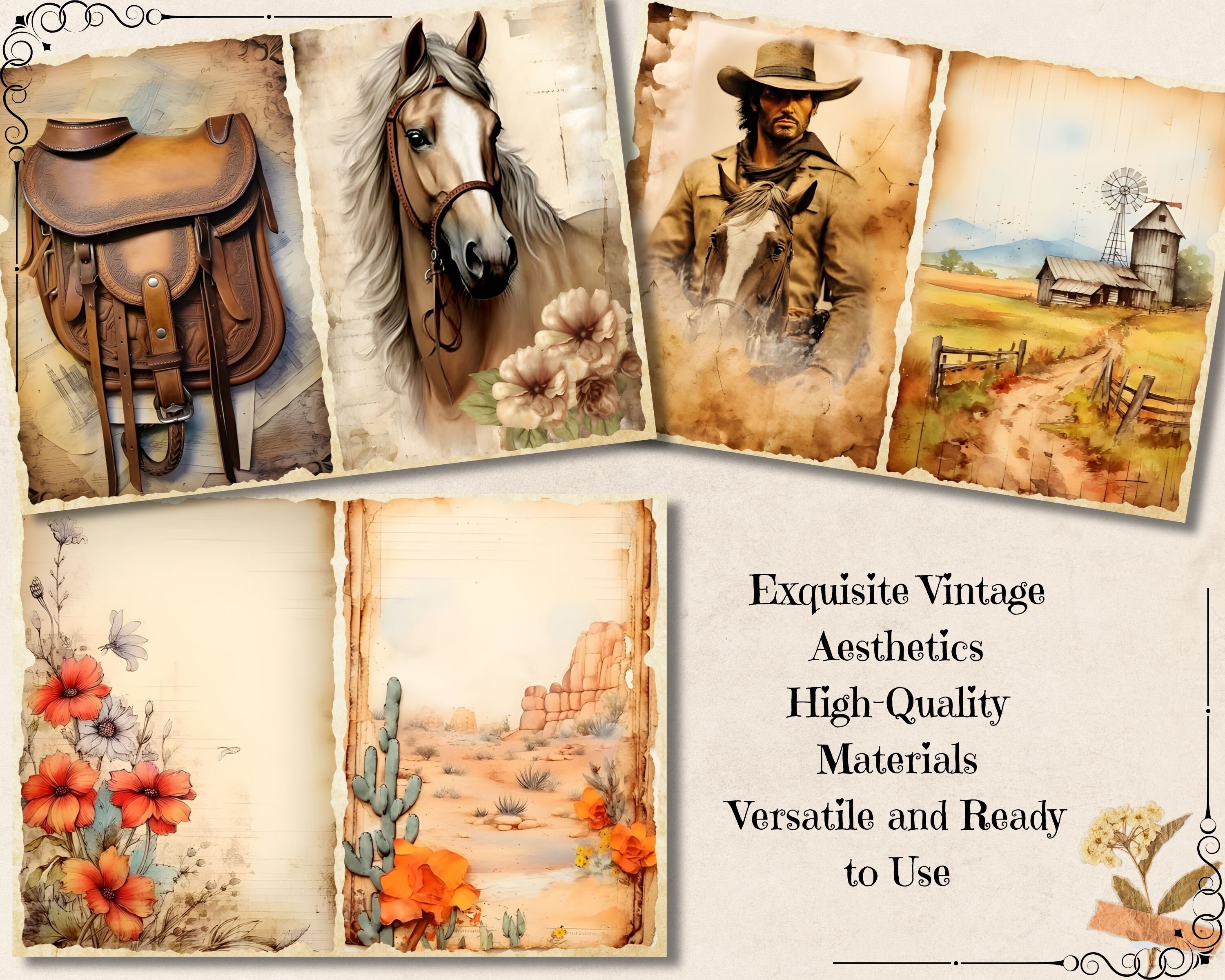 Western Junk Journal Pages, Printable Ephemera Paper, Scrapbooking Kit ...