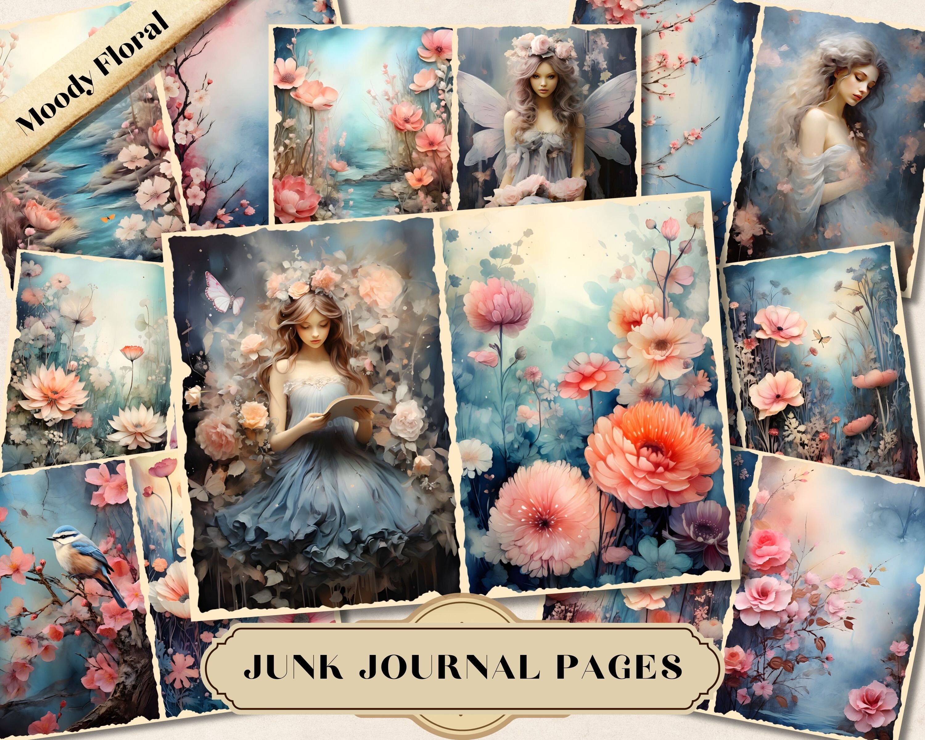 Moody Floral Junk Journal Pages Vintage Shabby Chic Ephemera Printable ...