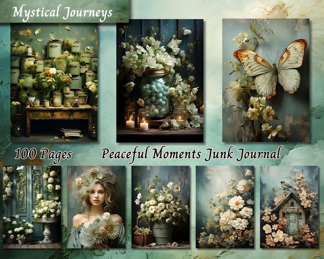 Peaceful Moments Junk Journal Paper, Botanical Printable Ephemera ...