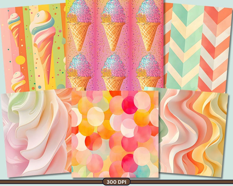 Ice Cream Digital Paper Pack Printable Summer Scrapbook Sheets Junk ...