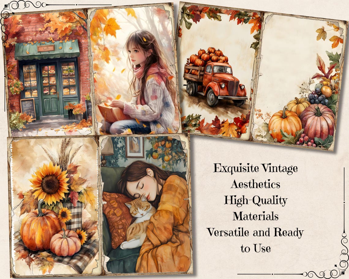 Cozy Autumn Junk Journal Kit, Halloween Fall Leaves Printable Ephemera ...