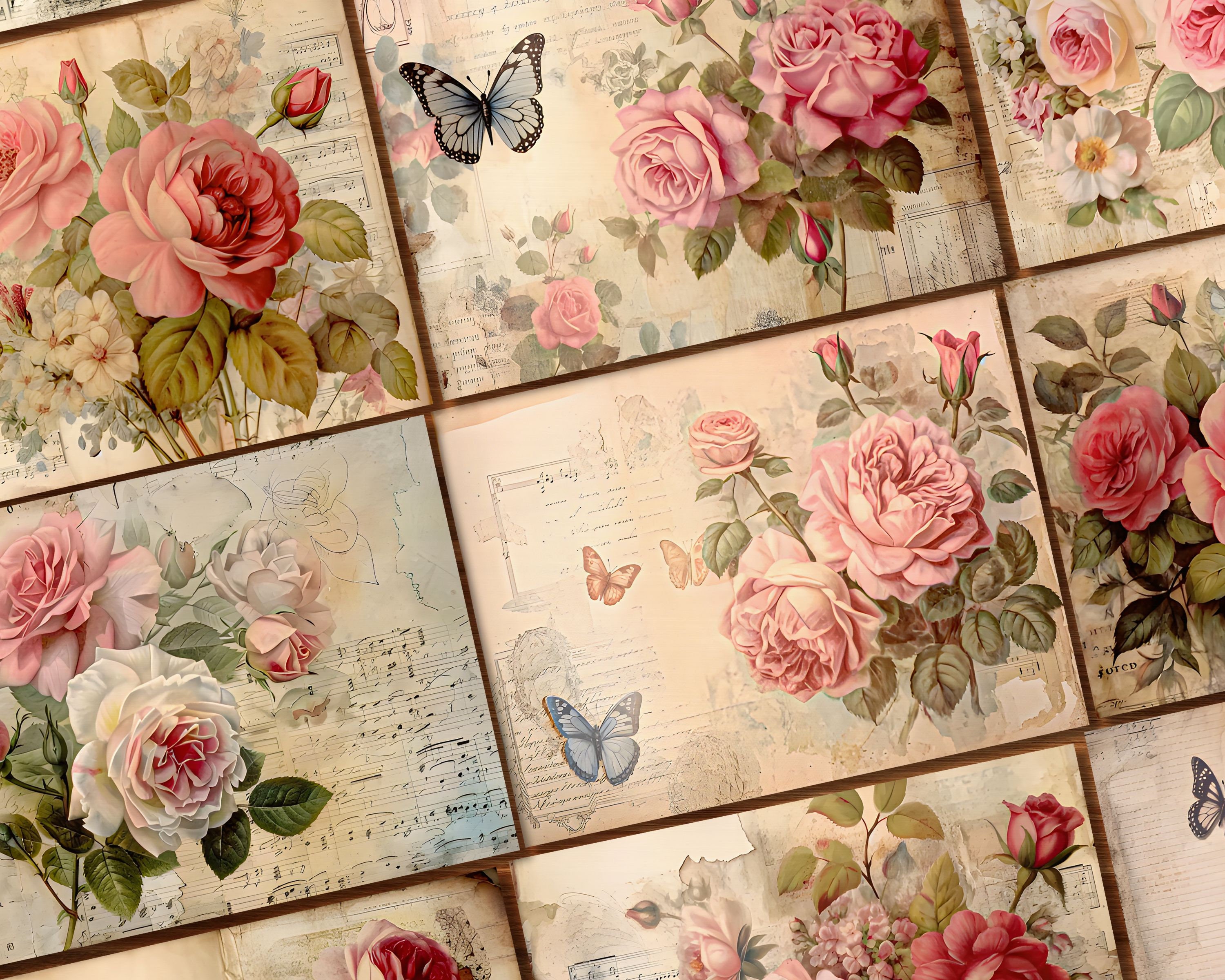 Roses Junk Journal Paper Kit, Vintage Floral Printable Ephemera, Old ...
