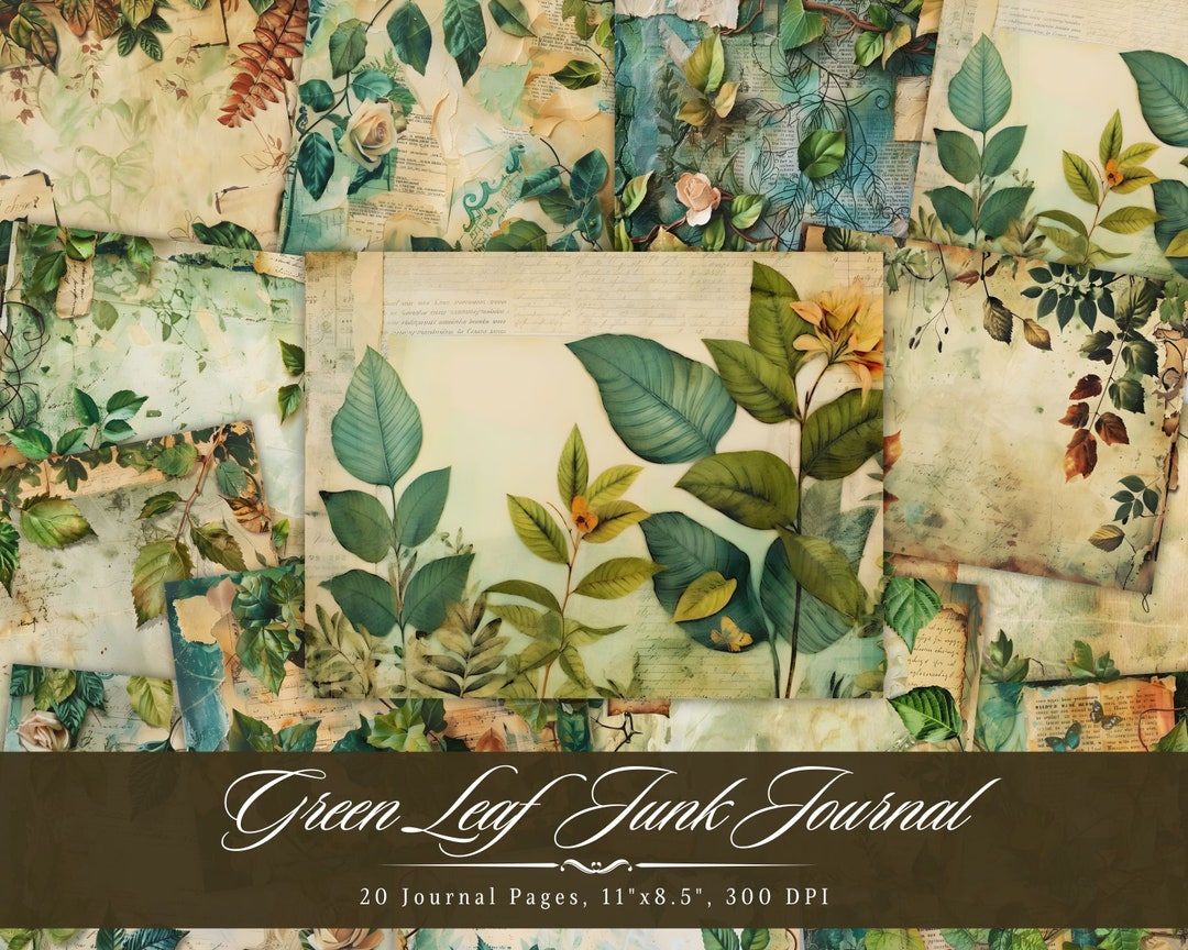 Green Leaf Junk Journal Paper, Vintage Botanical Nature Page, Garden ...