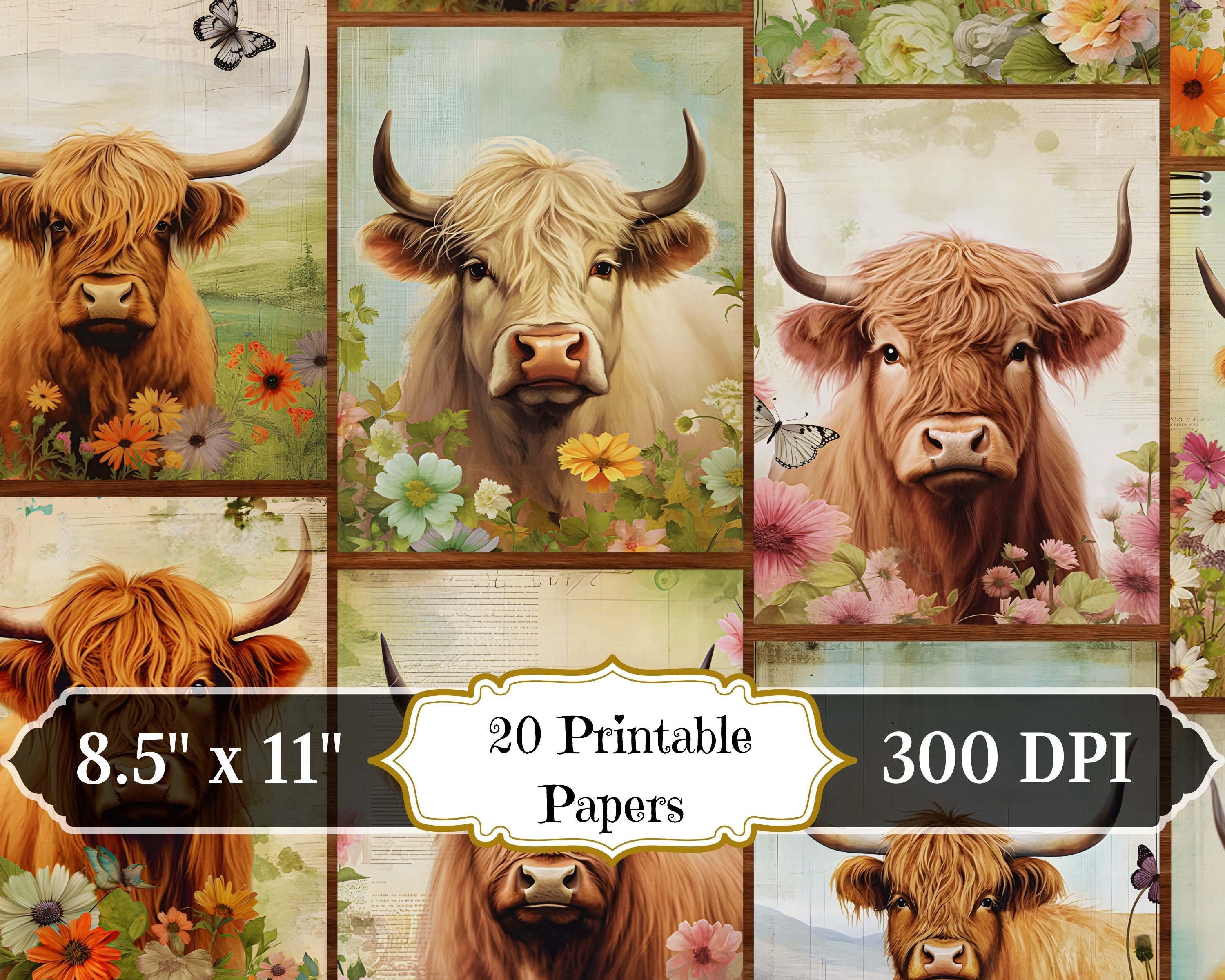 Highland Cow Junk Journal Paper Kit, Mixed Media, Journaling Printable ...
