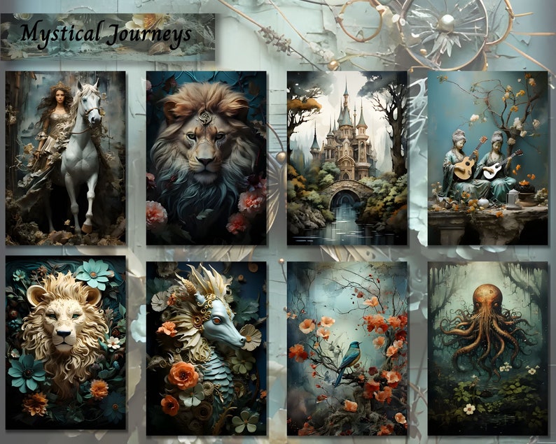 Mythical Creatures Junk Journal Paper JPG, Mythical Ephemera Shabby ...