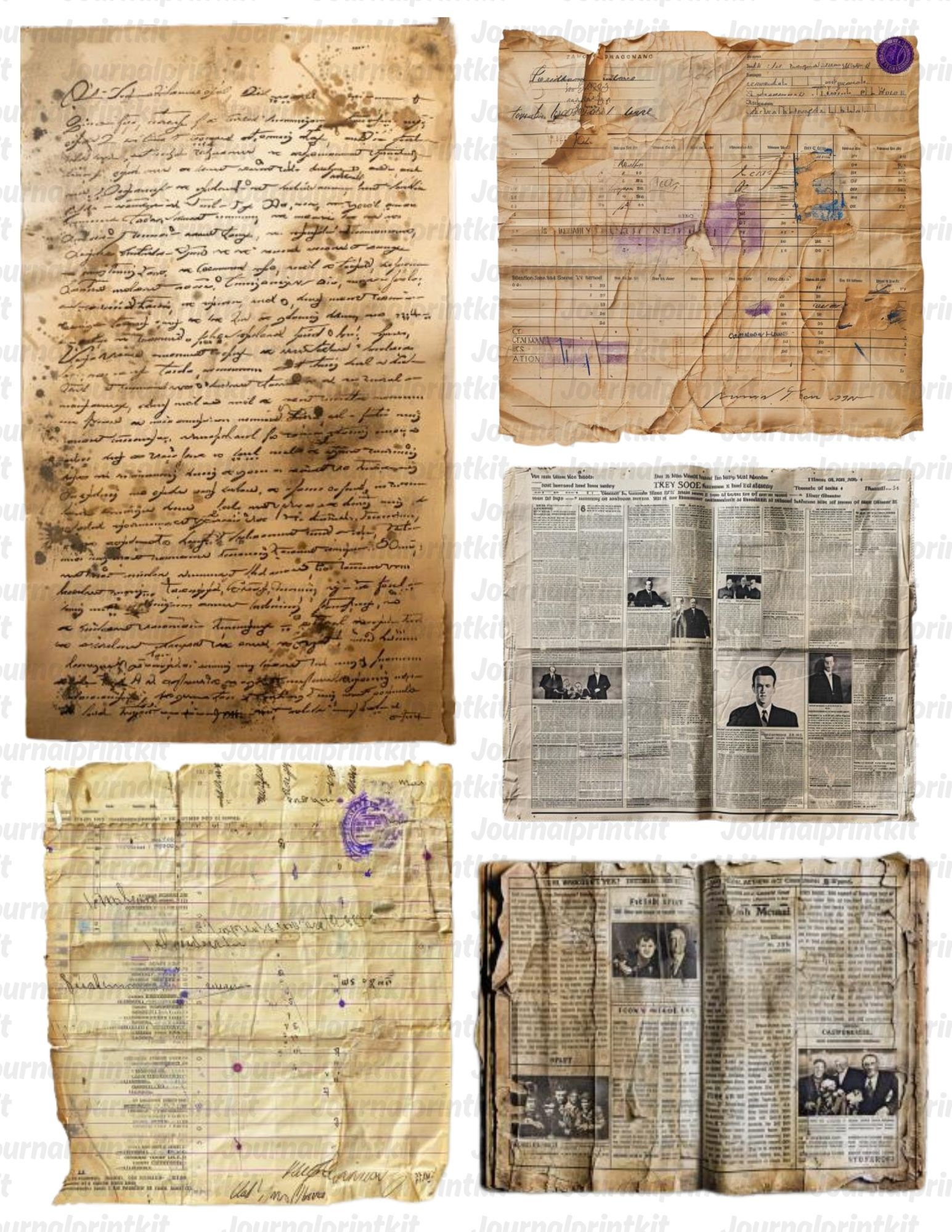 Handwritten Script Printable Paper, Vintage Journal Paper, Junk ...