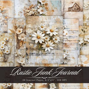 Rustic Junk Journal Paper, Vintage Shabby Chic Pages, Aged Flower ...