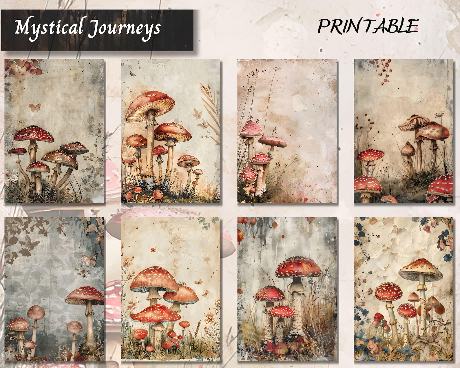 Mushroom Junk Journal Pages, Vintage Mushroom Ephemera Printable ...