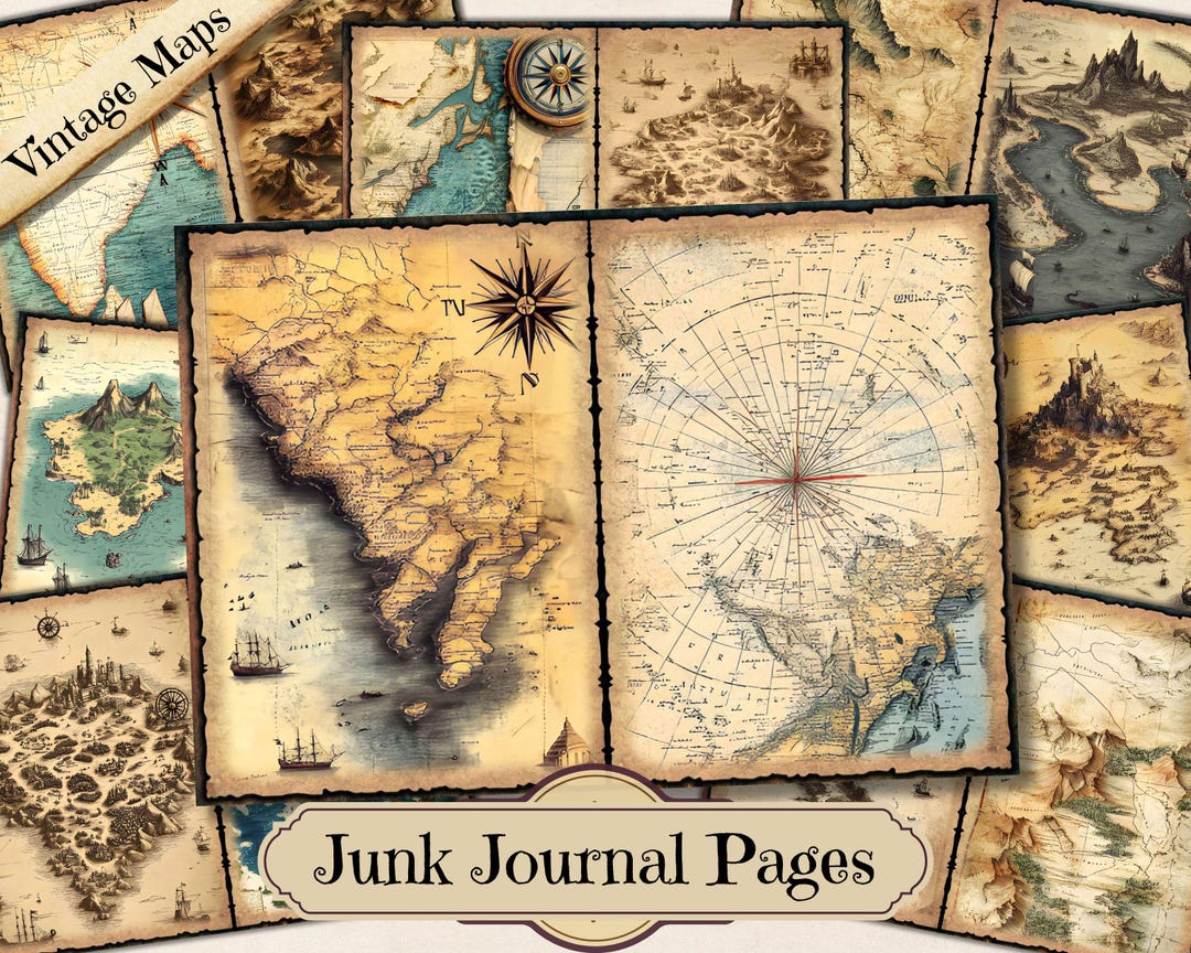 Vintage Maps Junk Journal Pages, Aged World Map Printable Ephemera, Old ...
