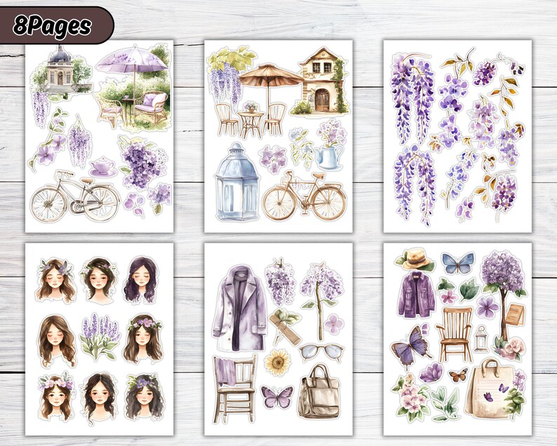 Wisteria Clipart Stickers PNG, Watercolor Floral Branches Borders ...