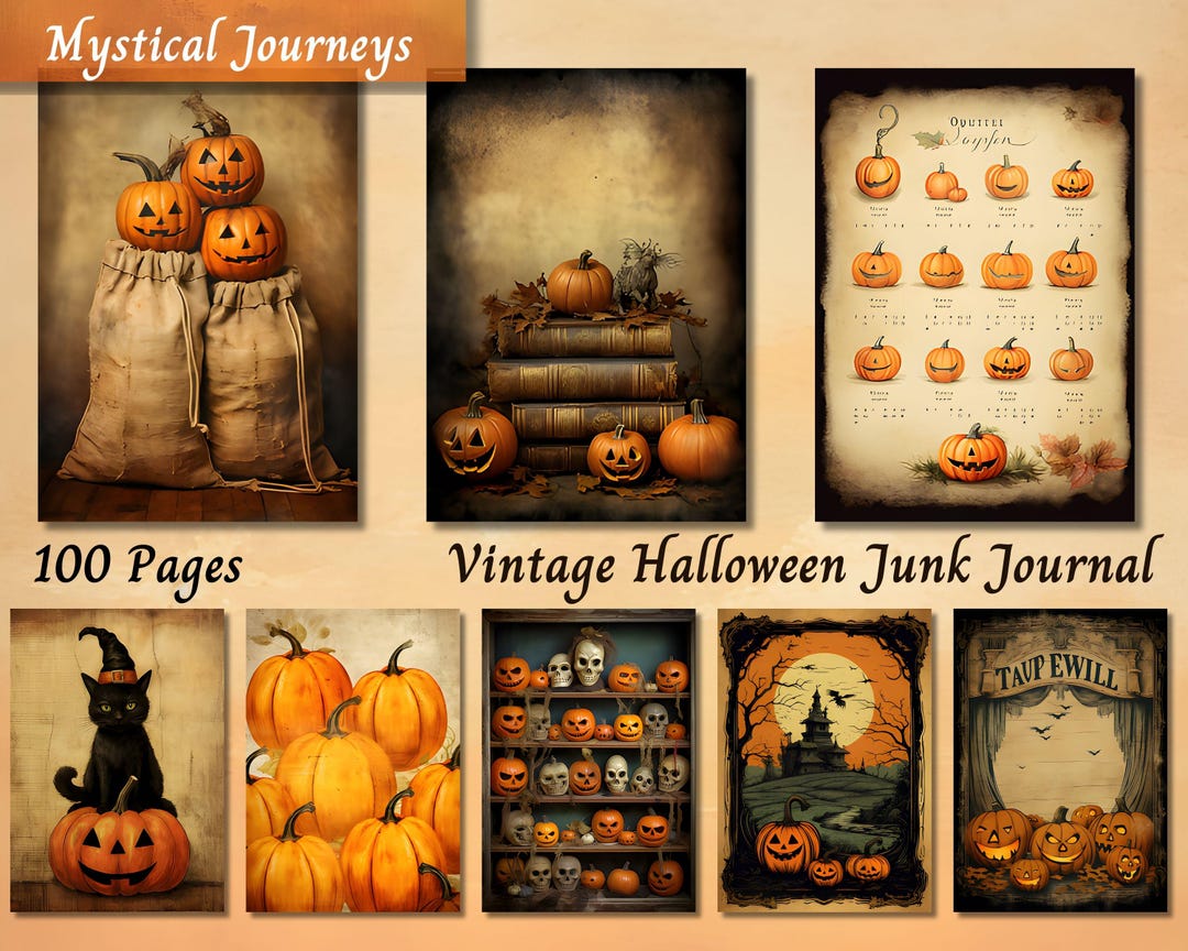 Vintage Halloween Junk Journal Paper, Creepy Pumpkin Printable Ephemera ...