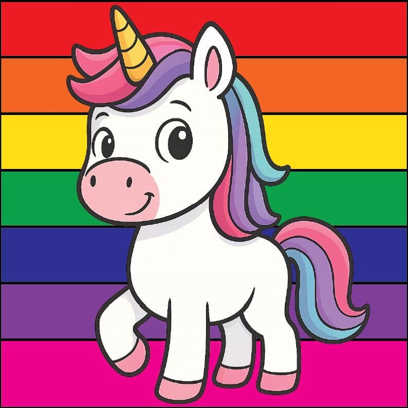 Rainbow Unicorn Digital Sticker - Etsy