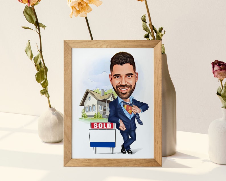 Custom Super Realtor Cartoon Portrait, Realtor Caricature, Realtor Gift ...