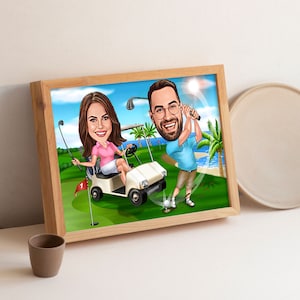 Custom Golfer Couple Cartoon Portrait, Couple Portrait, Gift for Couple ...