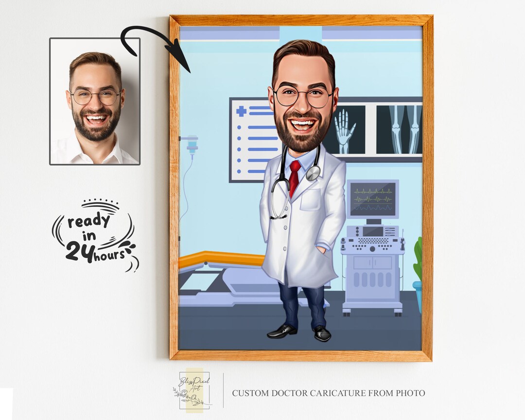 Custom Male Doctor Cartoon Portrait, Doctor Portrait, Doctor Caricature ...