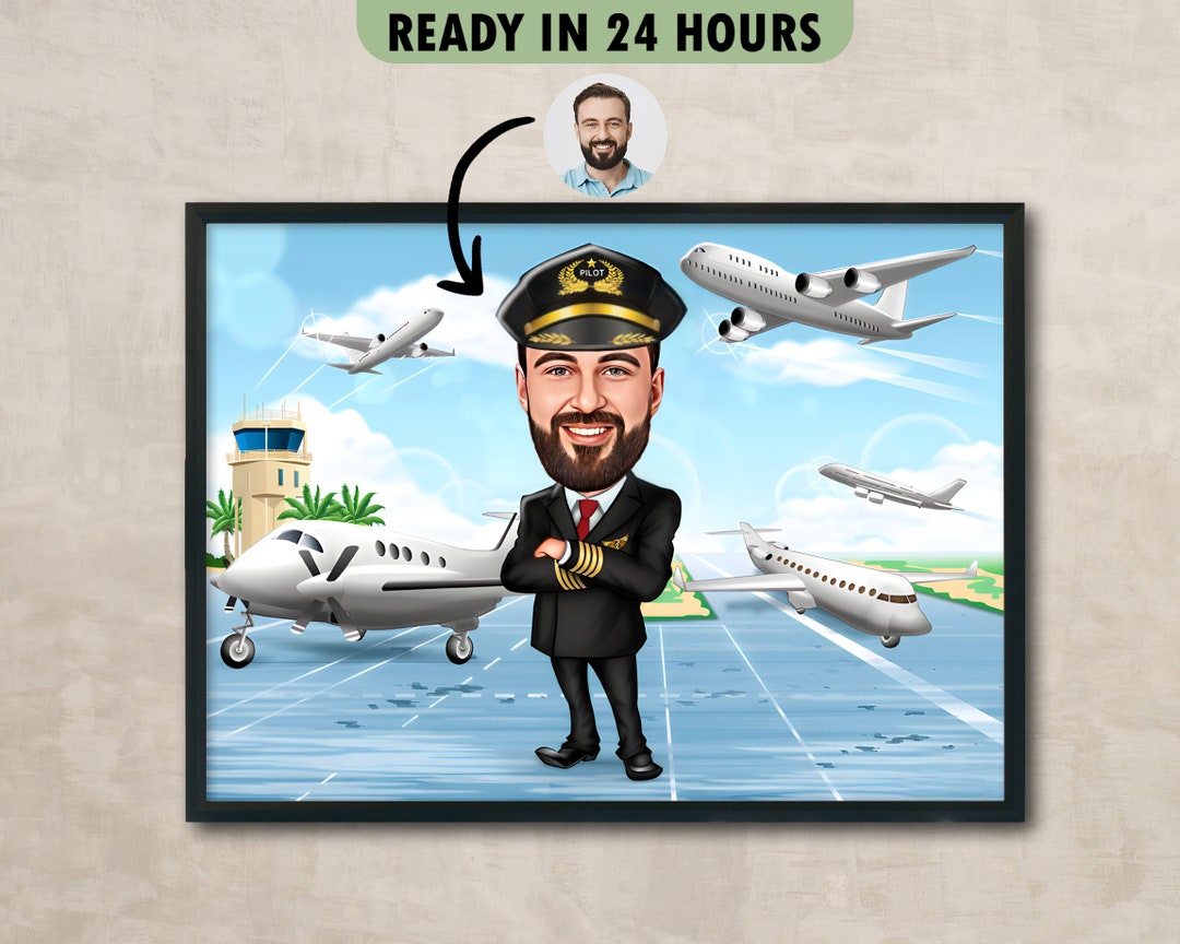 Custom Pilot Cartoon Portrait, Pilot Portrait, Pilot Gift, Pilot ...