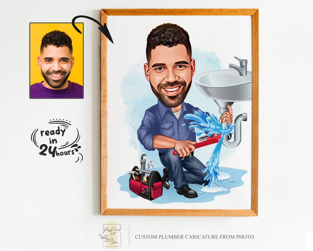 Custom Plumber Cartoon Portrait, Plumber Caricature, Plumber Gift ...