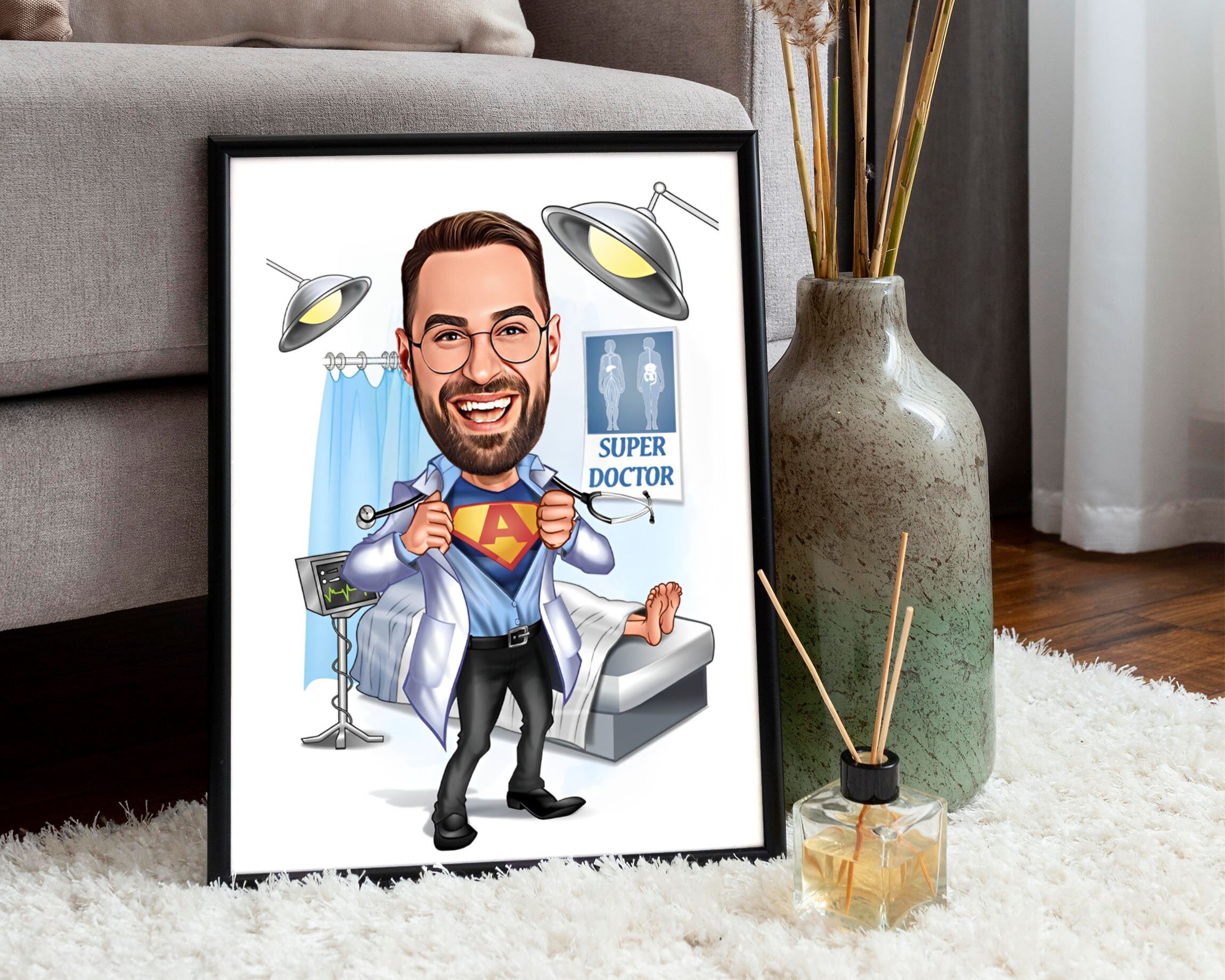 Custom Male Doctor Cartoon Portrait, Doctor Portrait, Doctor Caricature ...