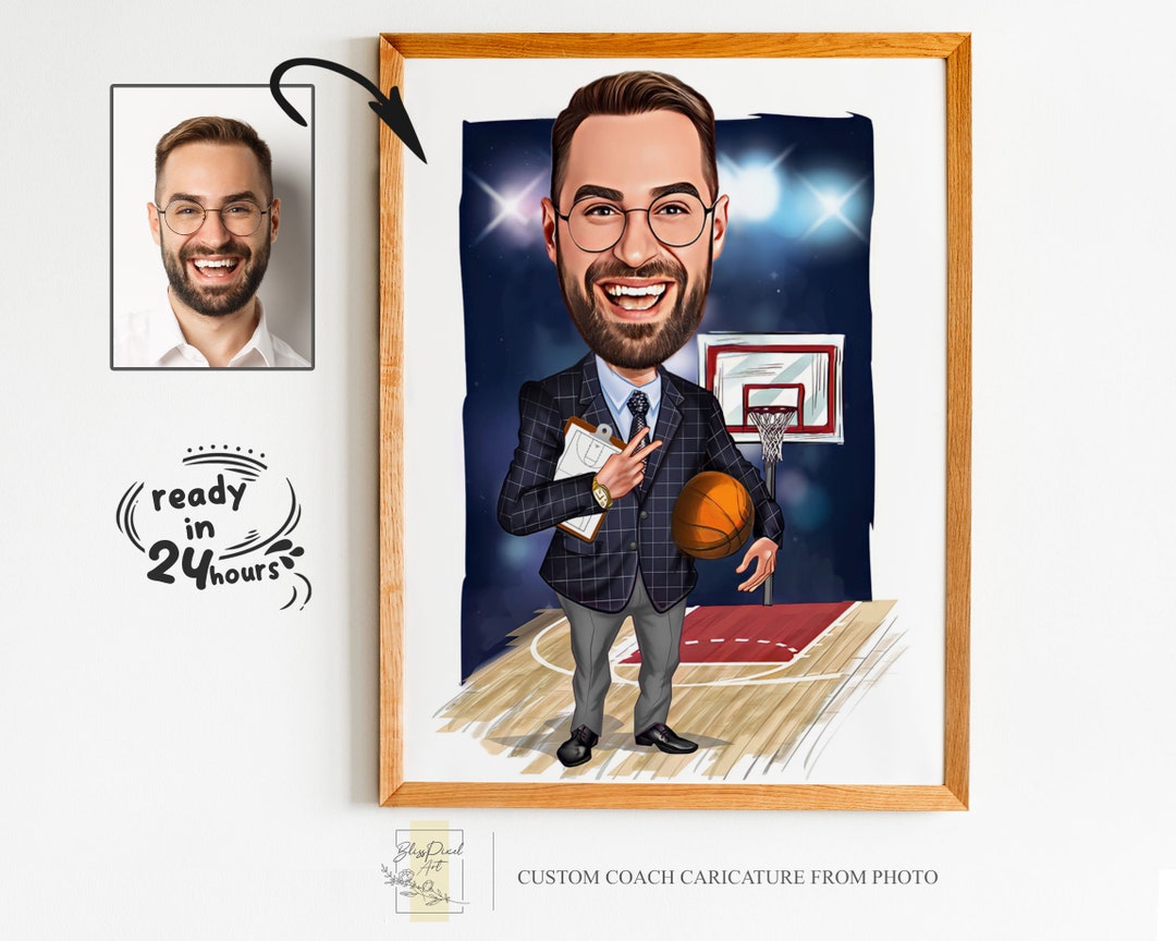 Custom Basketball Coach Cartoon Portrait, Coach Portrait, Coach Gift ...