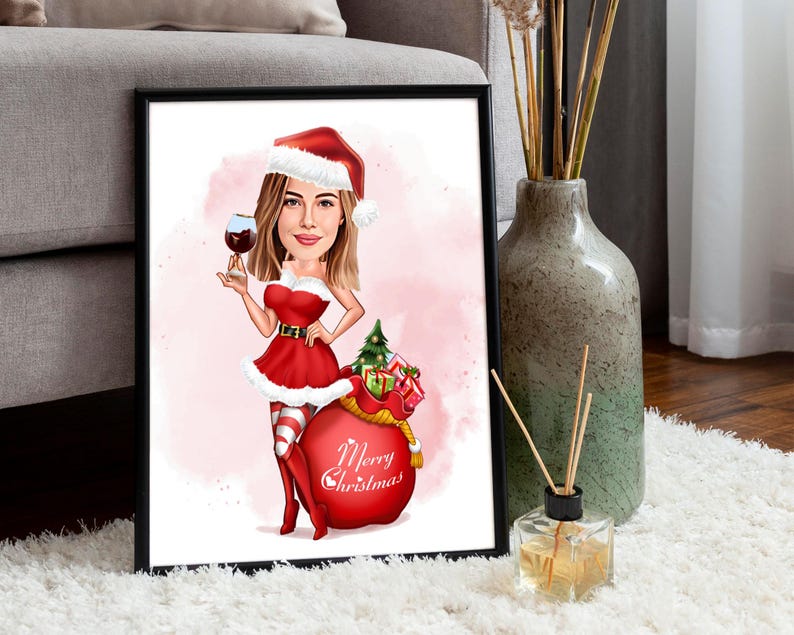 Custom Woman Christmas Cartoon Portrait, Christmas Portrait, Christmas ...