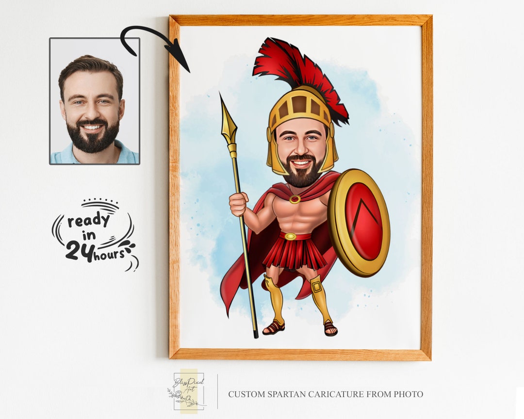 Custom Spartan Cartoon Portrait, Spartan Portrait, Gift for Him, Custom ...