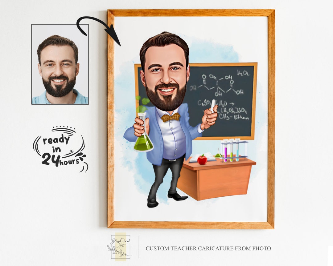 Custom Chemistry Teacher Cartoon, Teacher Caricature From Photo, Gift ...