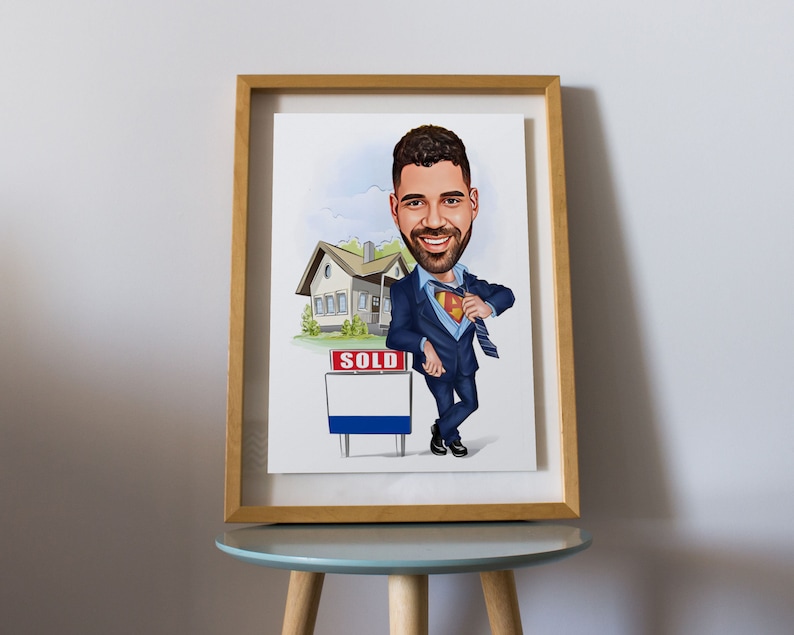 Custom Super Realtor Cartoon Portrait, Realtor Caricature, Realtor Gift ...