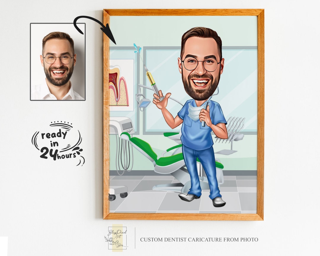 Custom Male Dentist Cartoon Portrait, Dentist Portrait, Gift for ...
