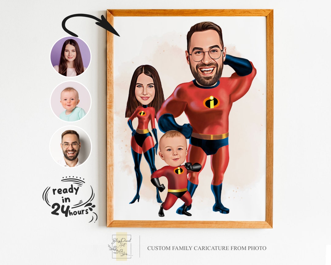 Custom Super Family Cartoon Portrait, Family Portrait, Family Gift ...