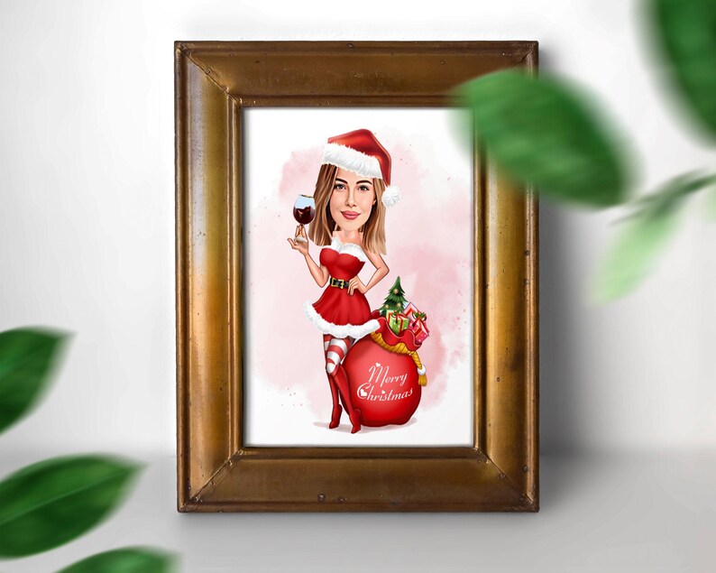 Custom Woman Christmas Cartoon Portrait, Christmas Portrait, Christmas ...