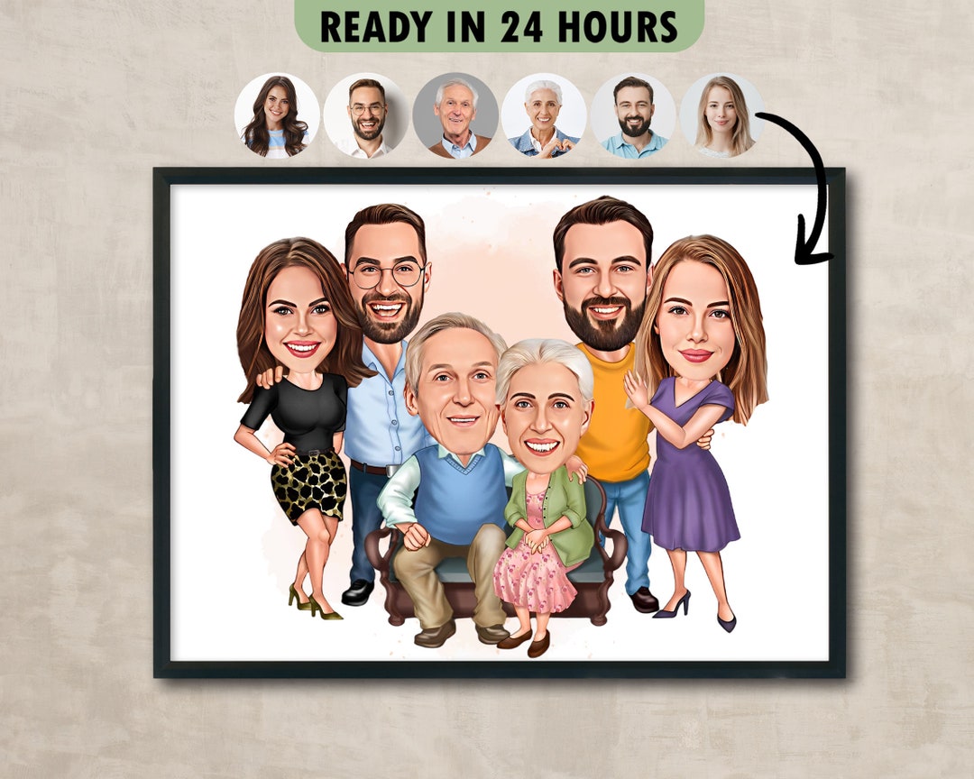 Custom Family Cartoon Portrait, Family Portrait, Gift for Family ...