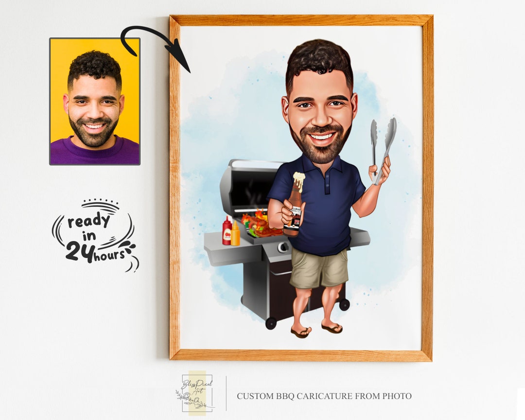 Custom BBQ Cartoon Portrait, BBQ Portrait, Gift for Barbecue Lover ...