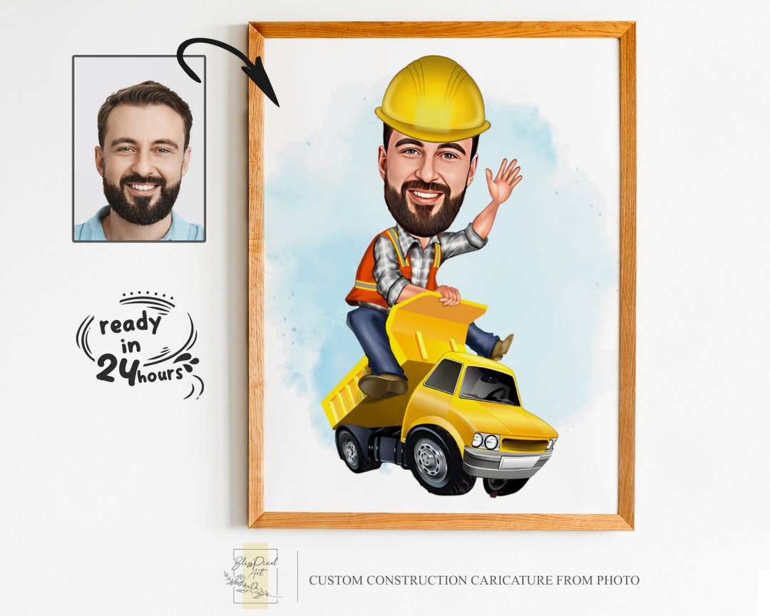 Custom Construction Cartoon Portrait, Construction Caricature ...