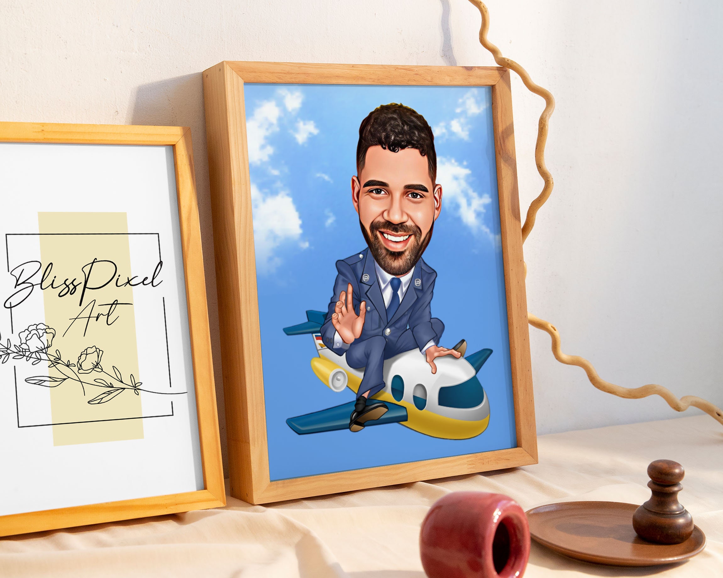 Custom Pilot Cartoon Portrait, Pilot Portrait, Pilot Gift, Pilot ...
