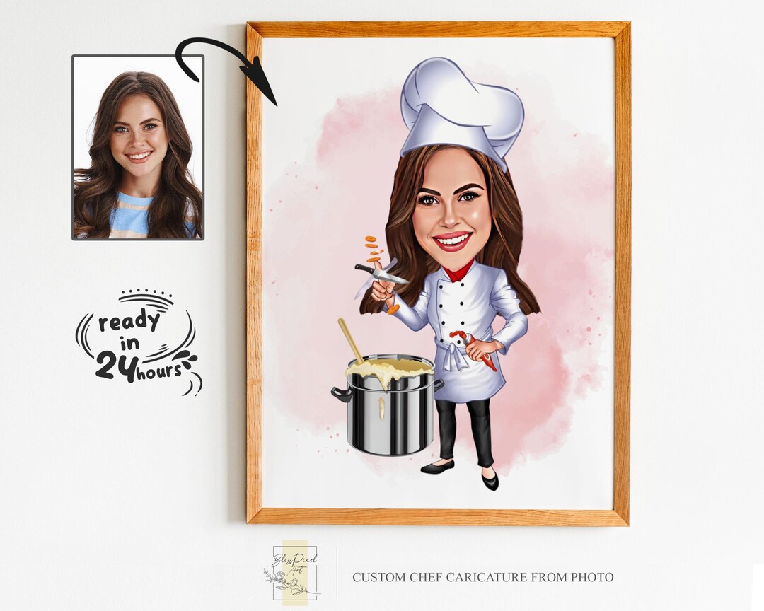 Custom Woman Chef Cartoon Portrait, Chef Caricature, Gift for Chef ...