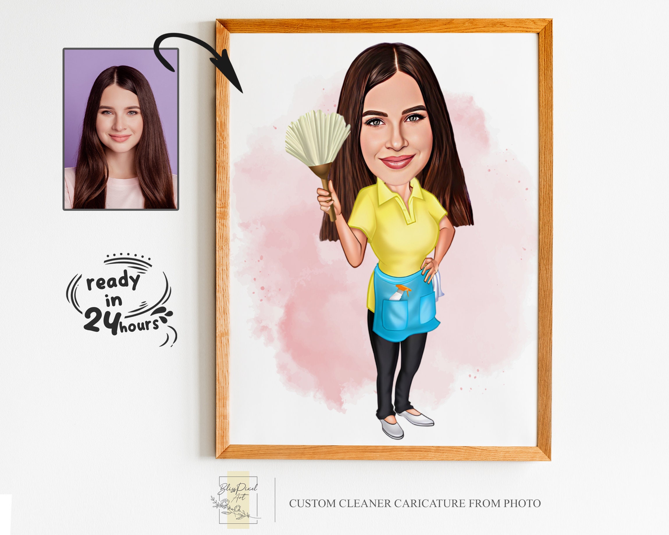 Custom Cleaner Cartoon Portrait, Cleaner Portrait, Gift for Cleaner ...