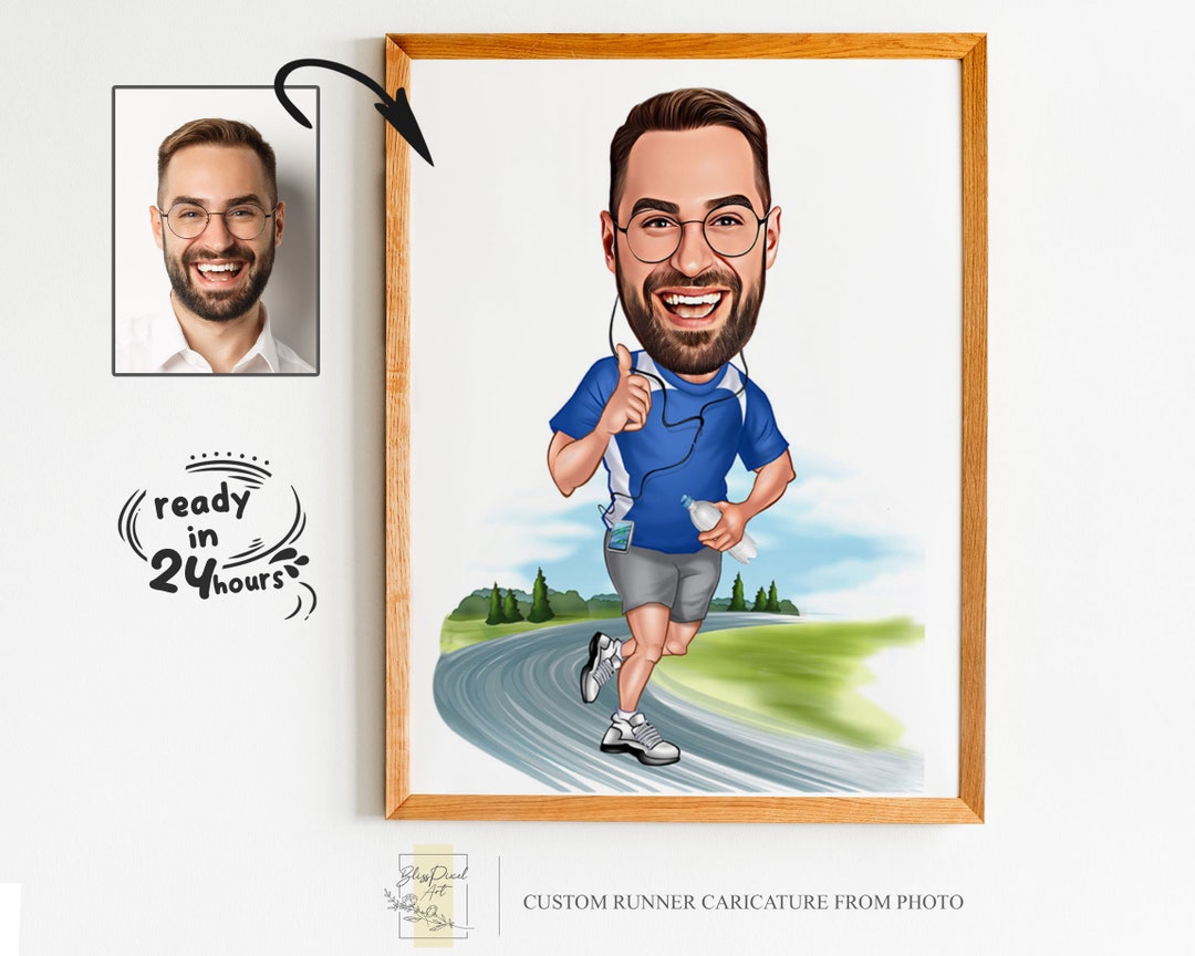 Custom Runner Cartoon Portrait, Runner Portrait, Runner Gift, Runner ...