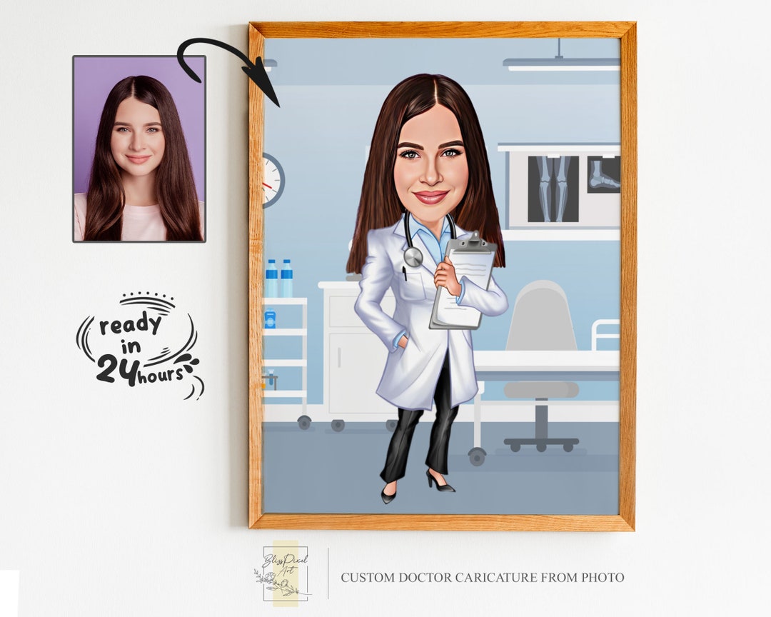 Custom Woman Doctor Cartoon Portrait, Doctor Portrait, Doctor ...