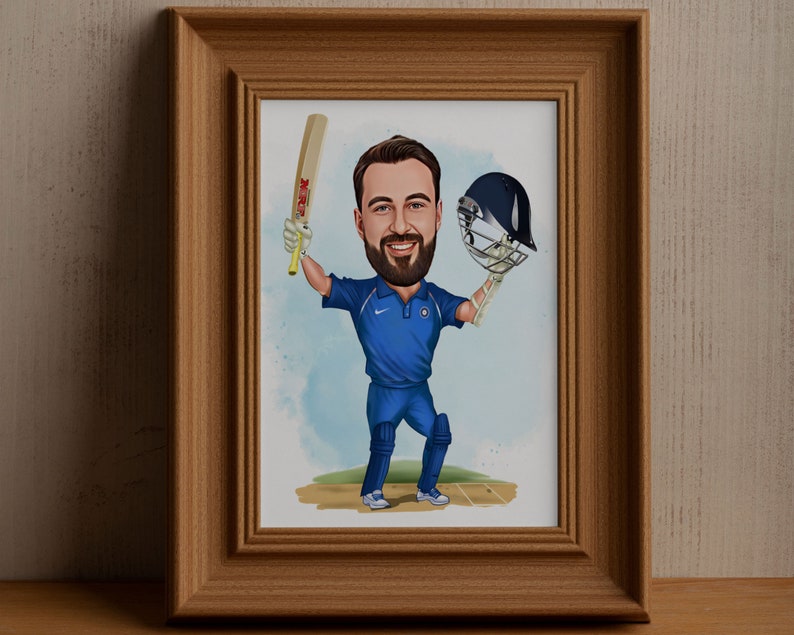 Custom Cricket Player Cartoon Portrait, Cricket Caricature, Gift for ...